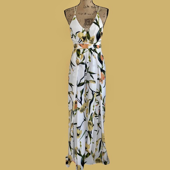 Luxxel | Pants & Jumpsuits | Luxxel Floral Print Strappy Back High Slit ...